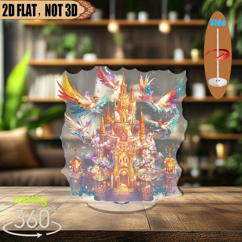 [2D flat] 1PC Rotating acrylic display showcasing a majestic castle ...