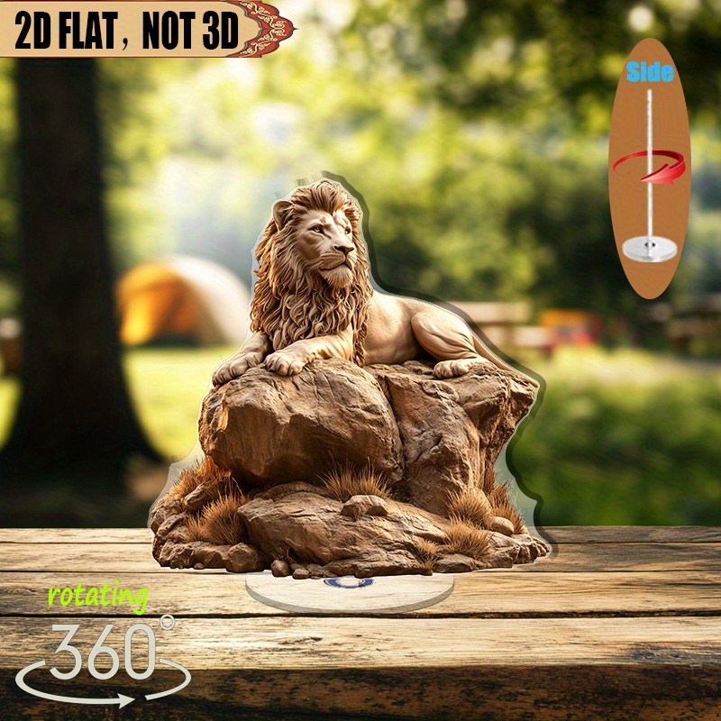 [2D flat] 1PC Rotating acrylic display showcasing a majestic lion ...