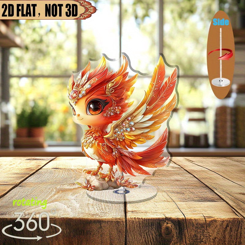 [2D flat] 1PC Rotating acrylic display showcasing a majestic phoenix ...