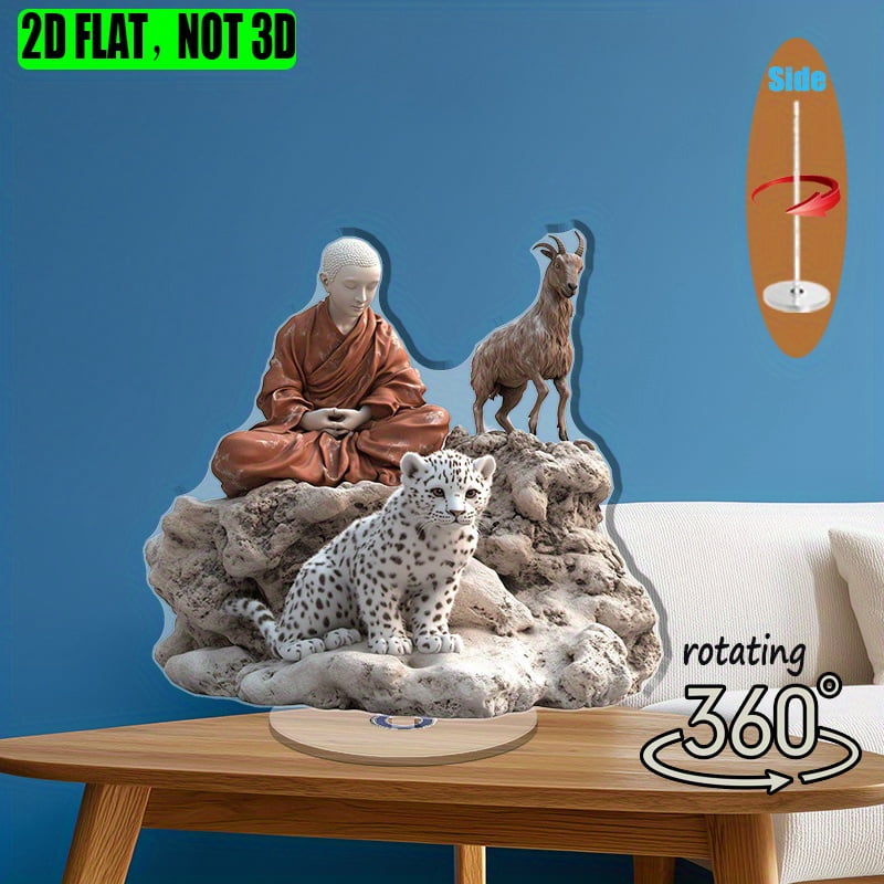 [2D flat] 1PC Rotating acrylic display of a snow leopard cub and monk ...