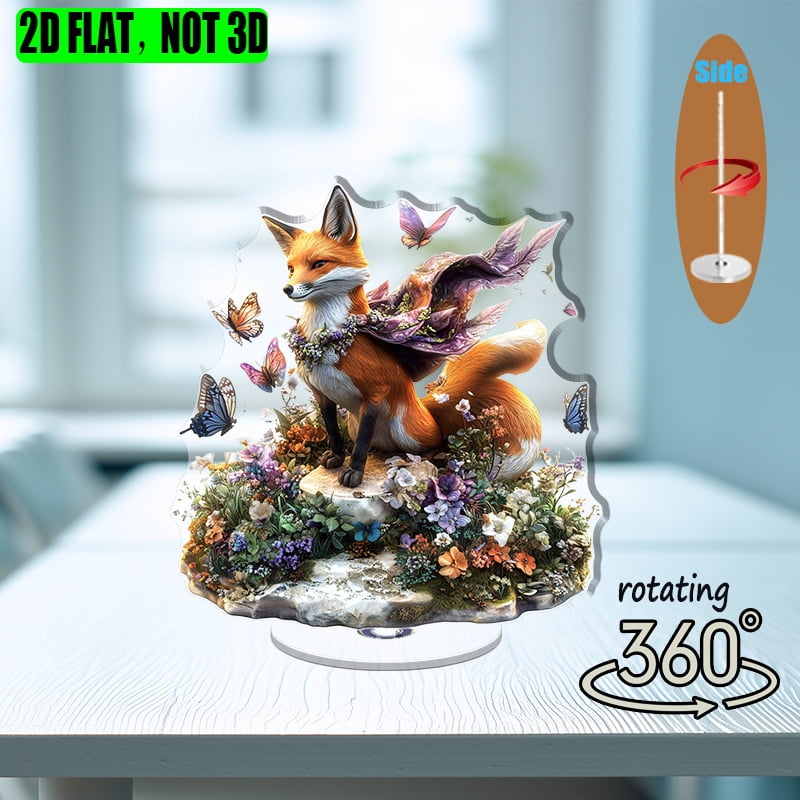 [2D flat] 1PC Rotating acrylic figure of a whimsical fox in a mystical ...