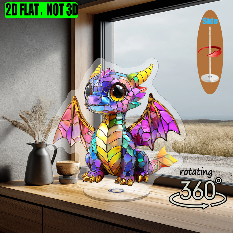 [2D flat] 1PC Rotating acrylic figurine featuring an adorable dragon ...
