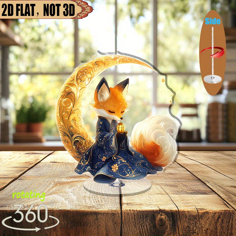 [2D flat] 1PC Rotating acrylic figurine featuring a charming fox on a ...
