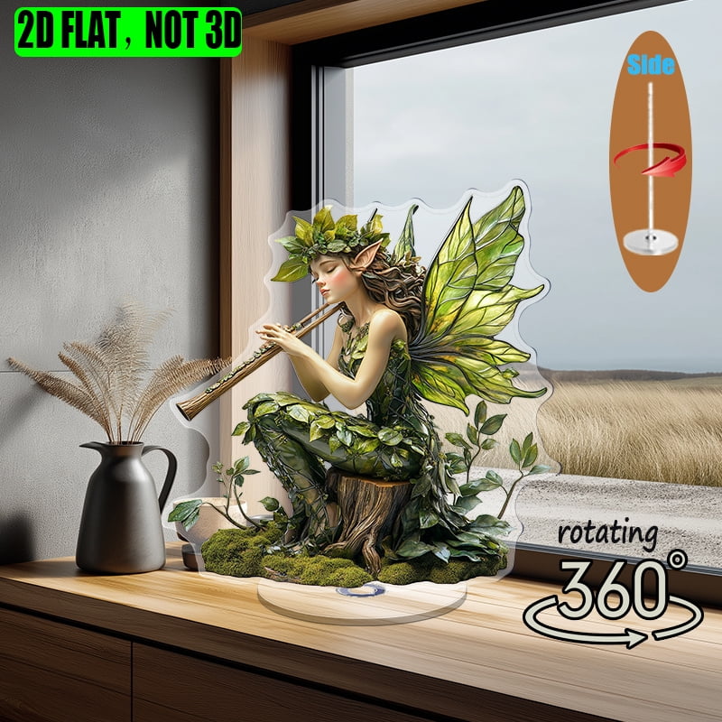 [2D flat] 1PC Rotating acrylic figurine featuring a fairy playing a ...