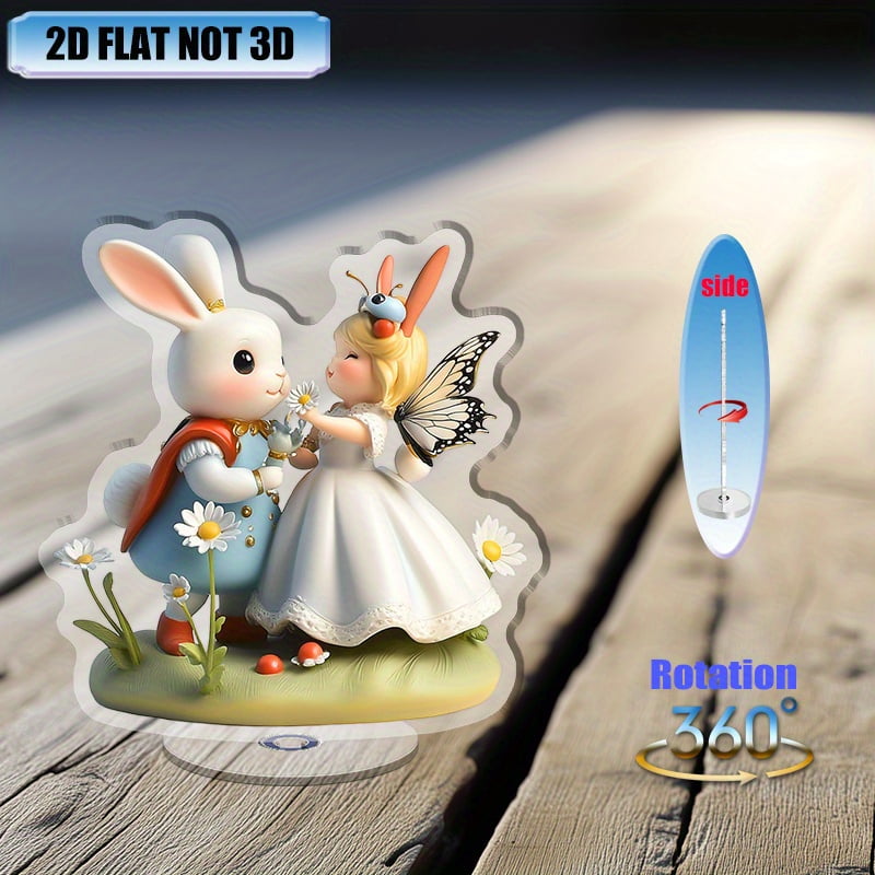 [2D flat] 1PC Rotating acrylic figurine featuring a playful bunny ...
