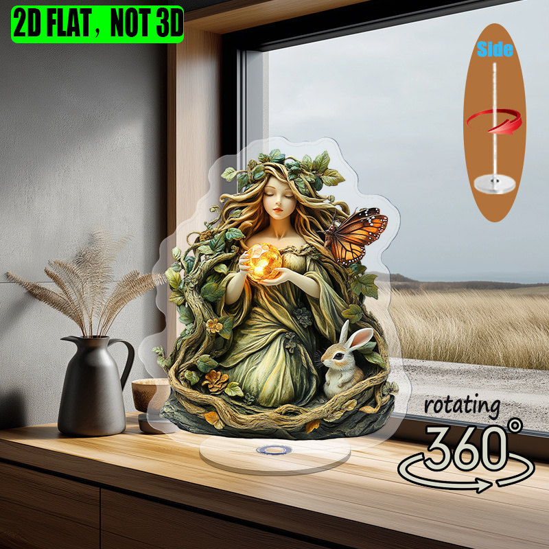 [2D flat] 1PC Rotating acrylic figurine featuring a serene dryad with ...