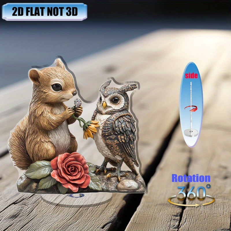 [2D flat] 1PC Rotating acrylic figurine featuring a wistful squirrel, a ...