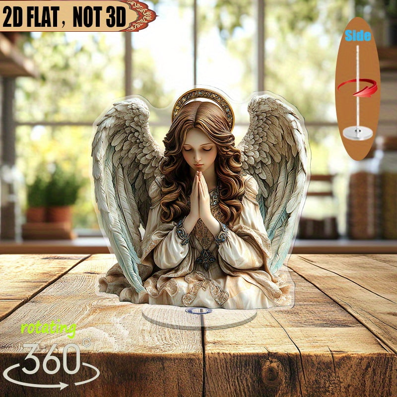 [2D flat] 1PC Rotating acrylic figurine of a serene angel with flowing ...