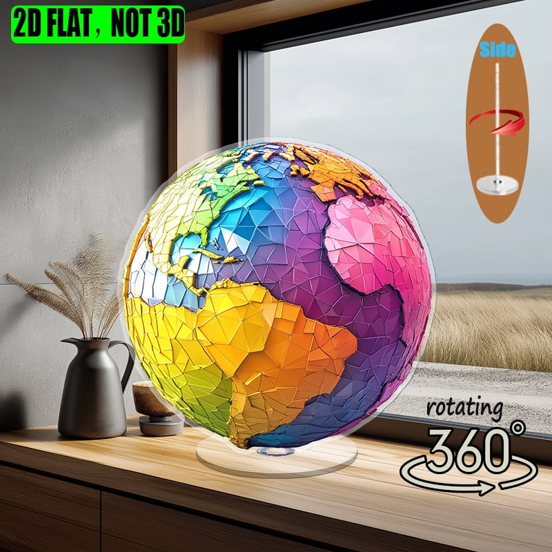 [2D flat] 1PC Rotating acrylic globe display showcasing the continents ...