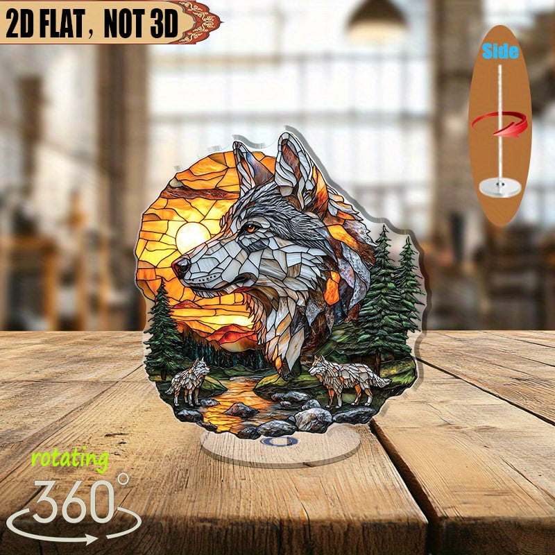 [2D flat] 1PC Rotating acrylic ornament featuring a majestic wolf head perfect for office ...