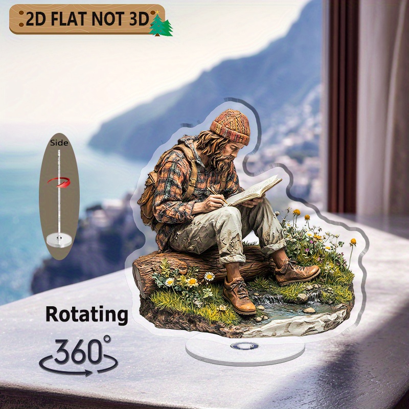 [2D flat] 1PC Rotating acrylic ornament featuring an artist sketching ...