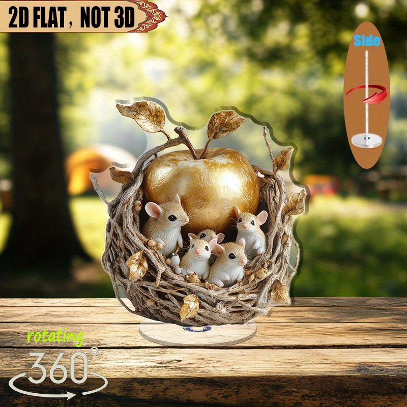 [2D flat] 1PC Rotating acrylic ornament featuring a charming mouse home ...