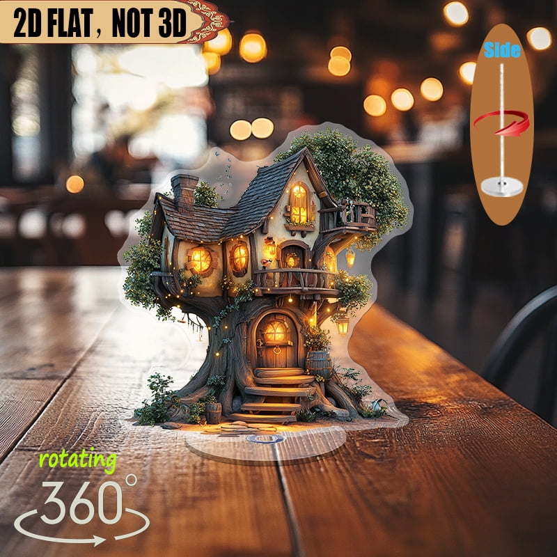 [2D flat] 1PC Rotating acrylic ornament featuring a charming treehouse ...