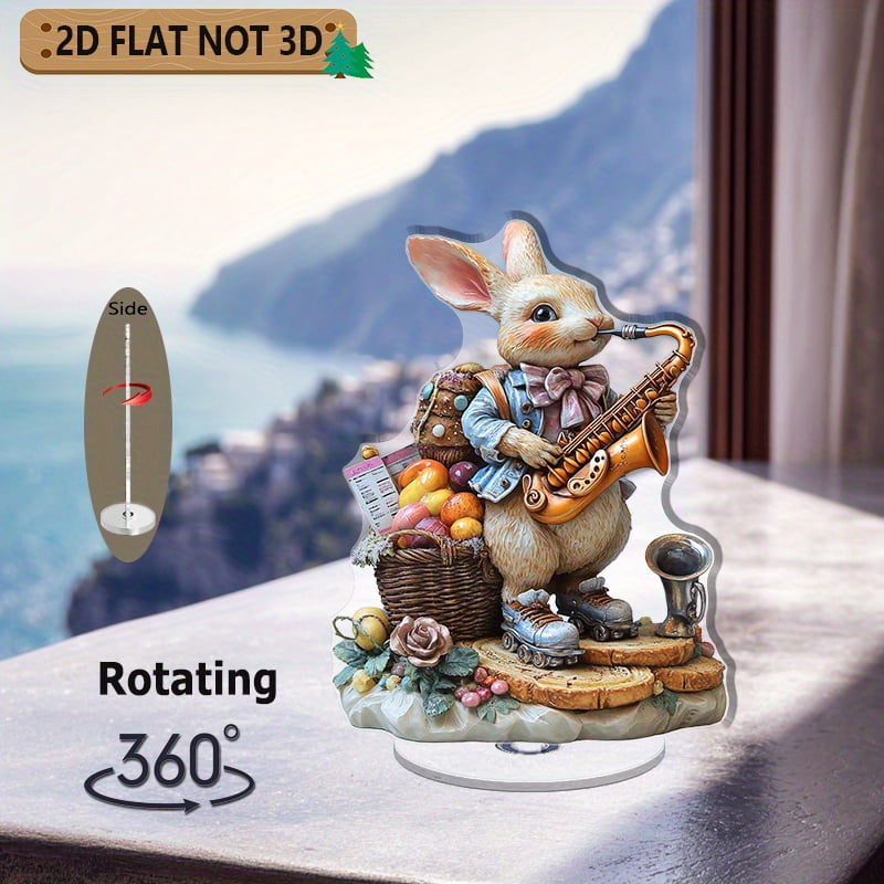 [2D flat] 1PC Rotating acrylic ornament featuring an energetic rabbit ...