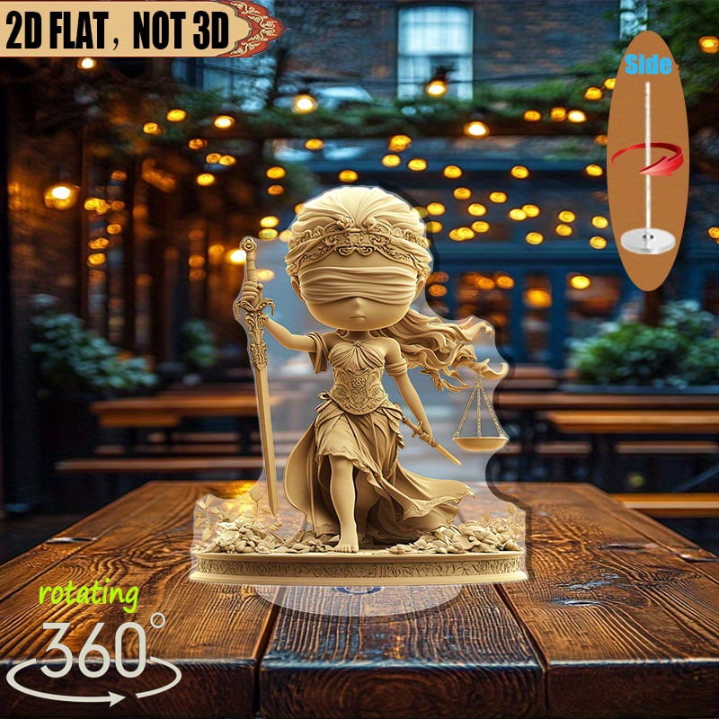[2D flat] 1PC Rotating acrylic ornament featuring a golden Lady Justice ...