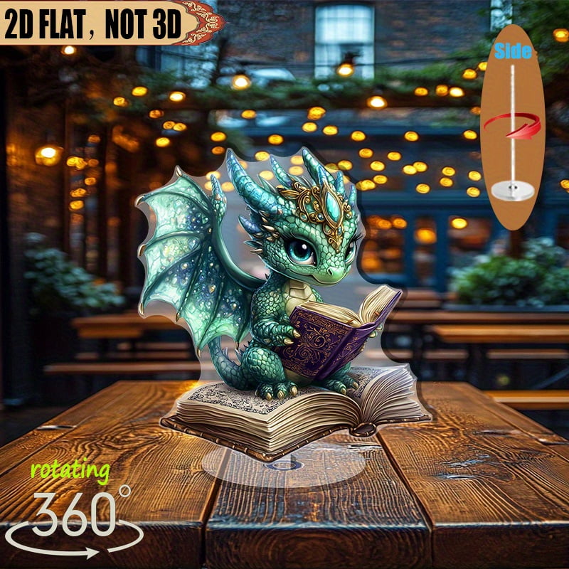 [2D flat] 1PC Rotating acrylic ornament featuring a green dragon with ...