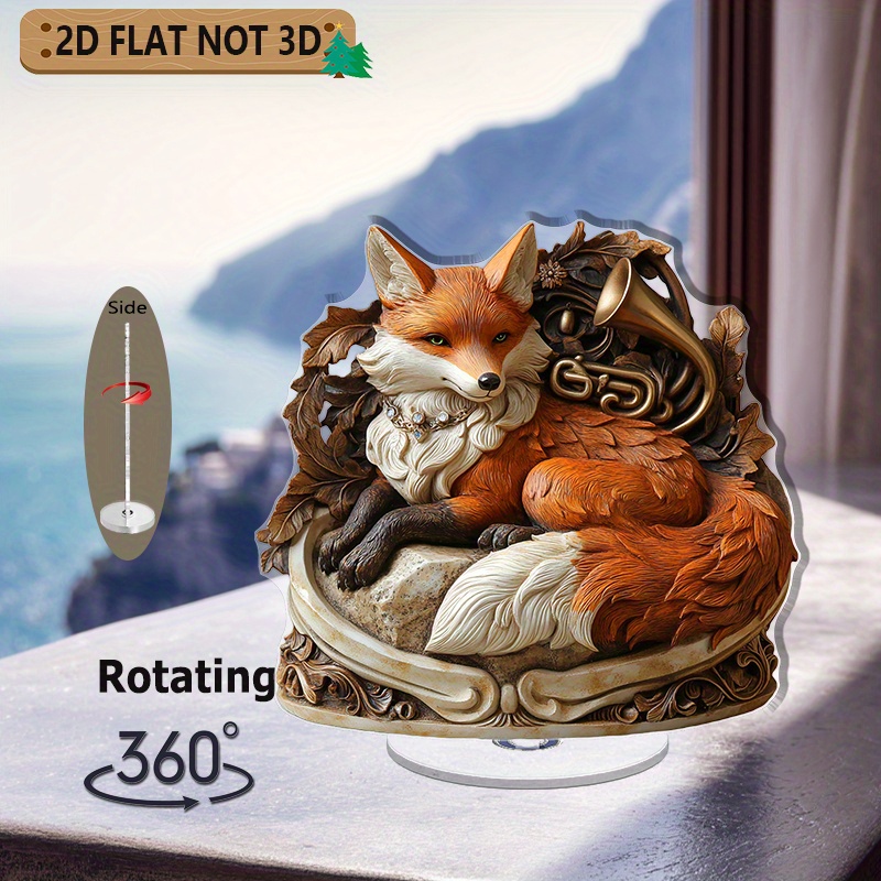 [2D flat] 1PC Rotating acrylic ornament featuring a majestic fox with ...