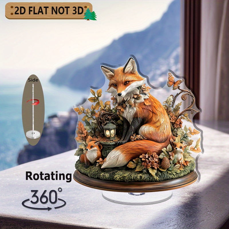 [2D flat] 1PC Rotating acrylic ornament featuring a majestic fox with ...