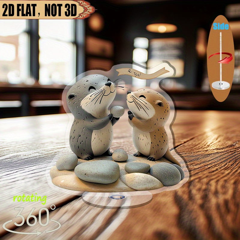 [2D flat] 1PC Rotating acrylic ornament featuring playful otters ...