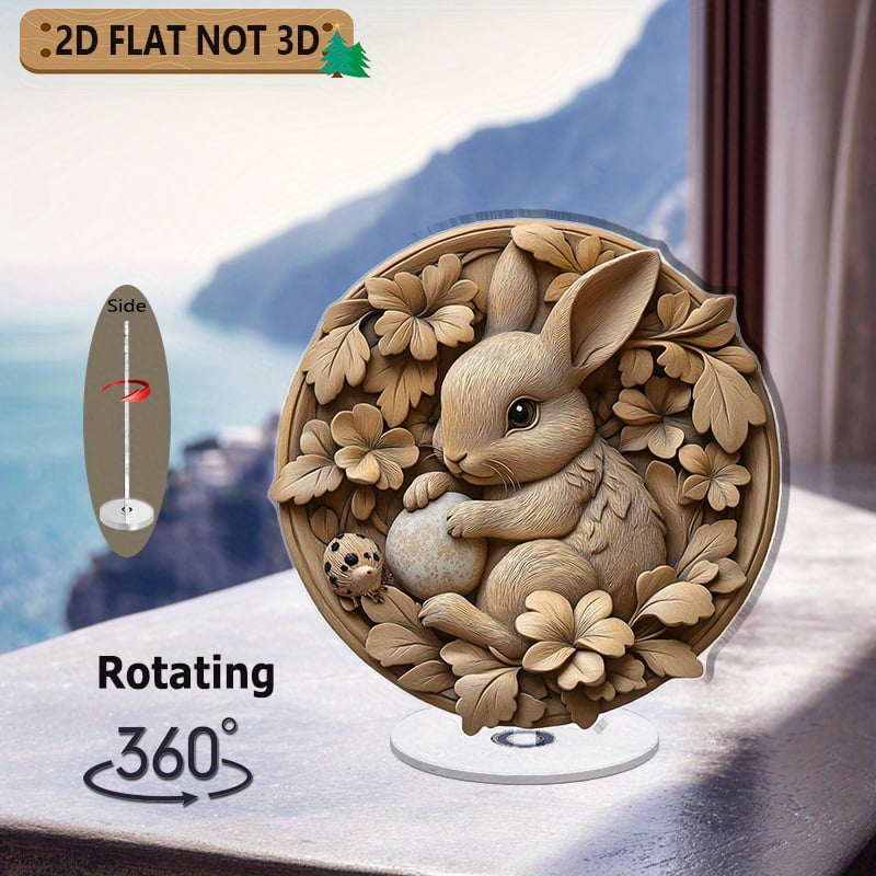 [2D flat] 1PC Rotating acrylic ornament featuring a playful rabbit and ...