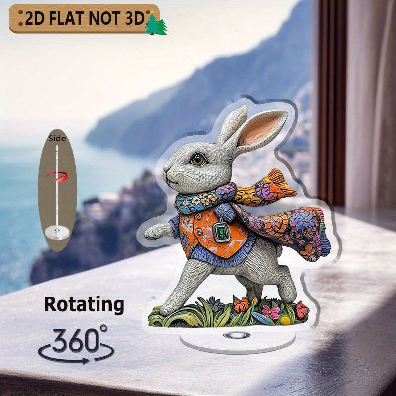 [2D flat] 1PC Rotating acrylic ornament featuring a spirited rabbit ...