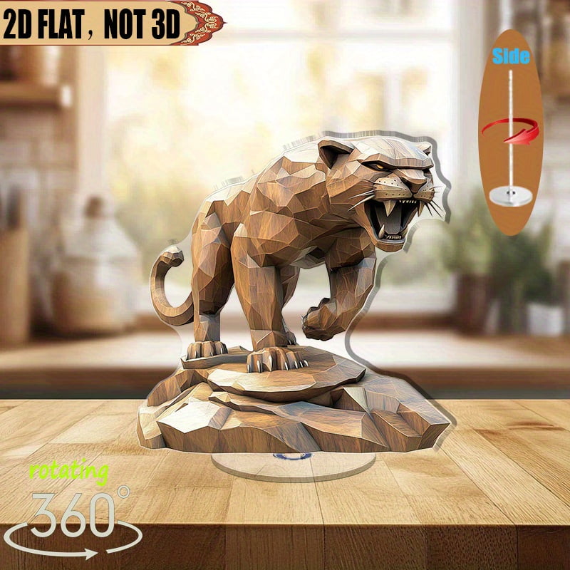 [2D flat] 1PC Rotating acrylic sculpture of a roaring panther with ...