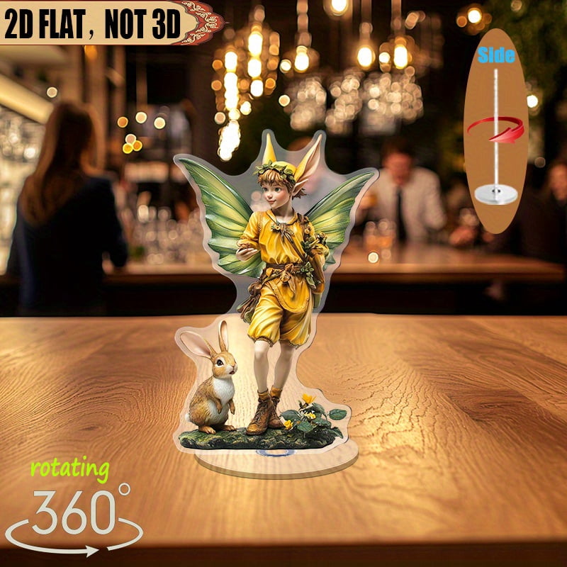 [2D flat] 1PC Rotating acrylic tabletop artwork featuring a whimsical ...