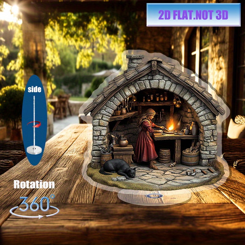 [2D flat] 1PC Rotating acrylic tabletop display featuring a blacksmith ...
