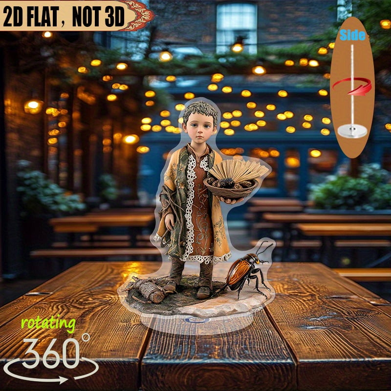 [2D flat] 1PC Rotating acrylic tabletop display featuring a boy holding ...