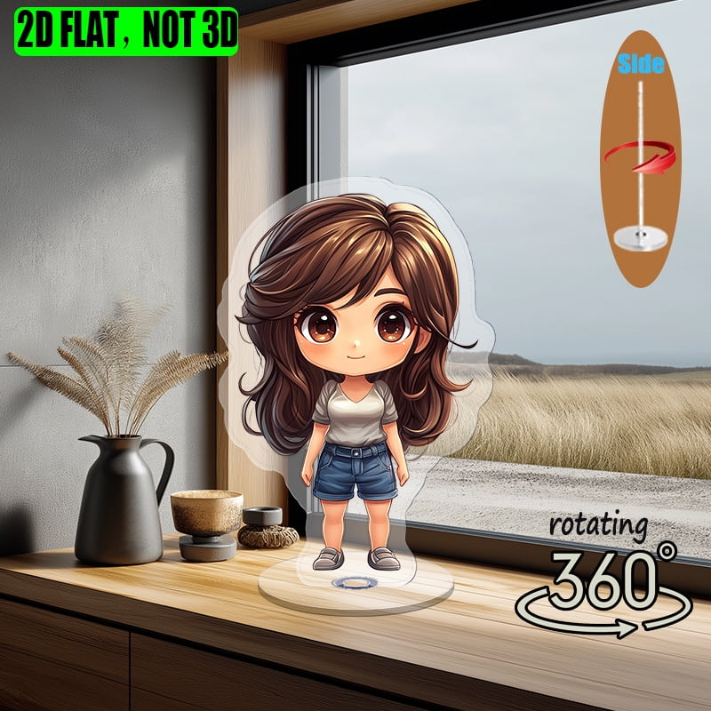 [2D flat] 1PC Rotating acrylic tabletop display featuring charming chibi characters ideal for ...