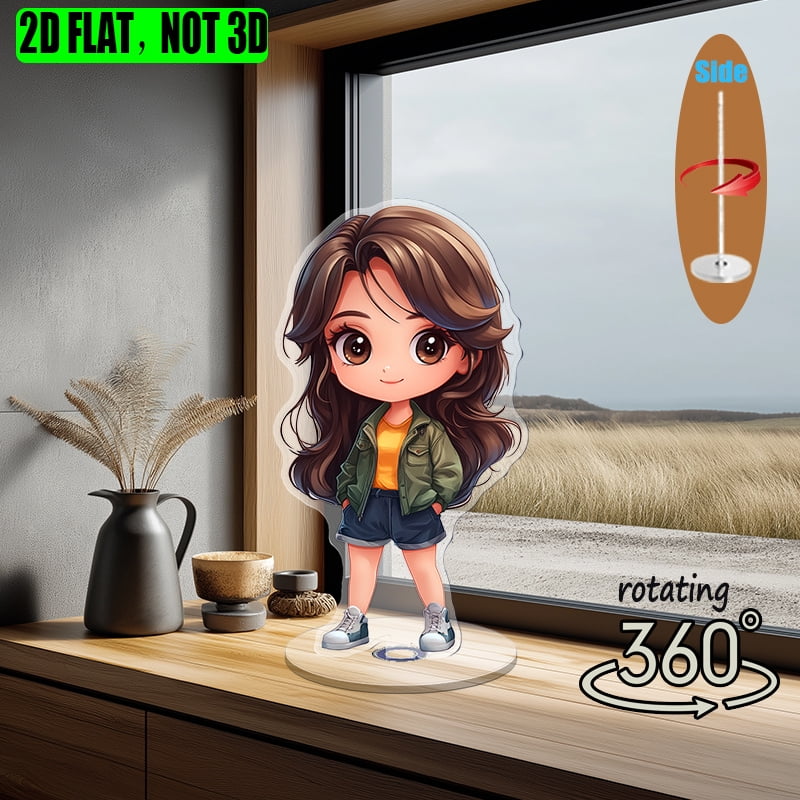 [2D flat] 1PC Rotating acrylic tabletop display featuring cute chibi ...