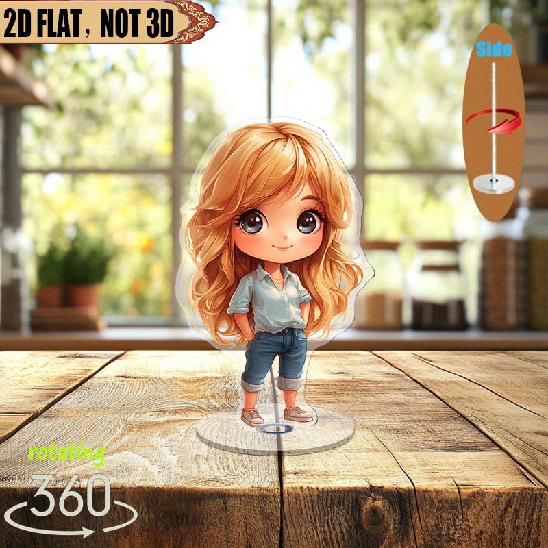 [2D flat] 1PC Rotating acrylic tabletop display featuring cute chibi ...