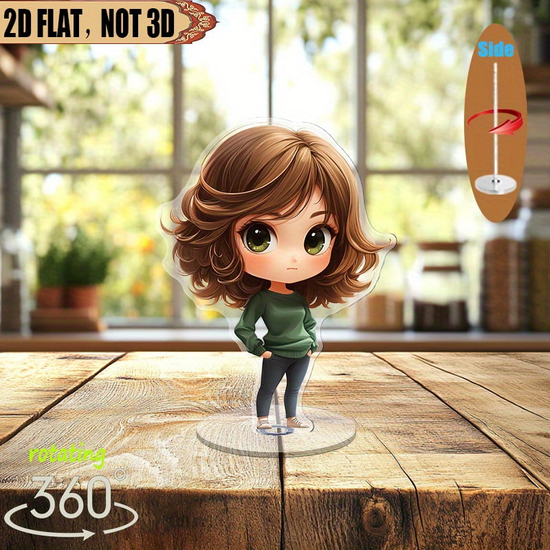 [2D flat] 1PC Rotating acrylic tabletop display featuring cute chibi ...