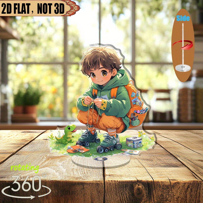 [2D flat] 1PC Rotating acrylic tabletop display featuring a playful boy ...