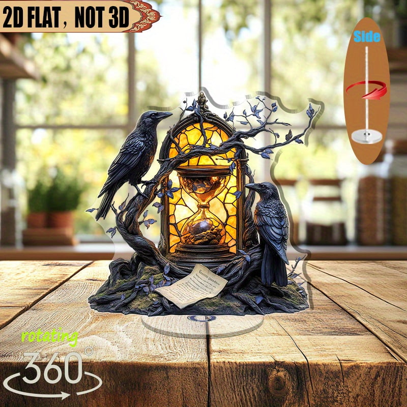 [2D flat] 1PC Rotating acrylic tabletop display featuring two crows ...