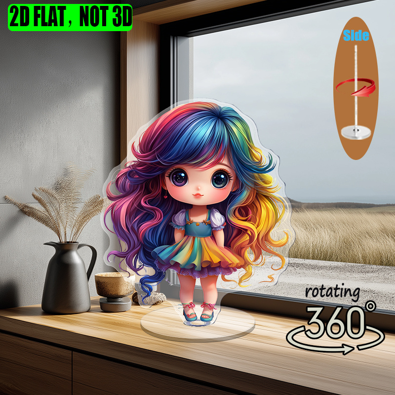 [2D flat] 1PC Rotating acrylic tabletop display featuring vibrant chibi ...