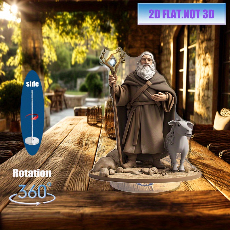 [2D flat] 1PC Rotating acrylic tabletop figure of an elderly man with a ...