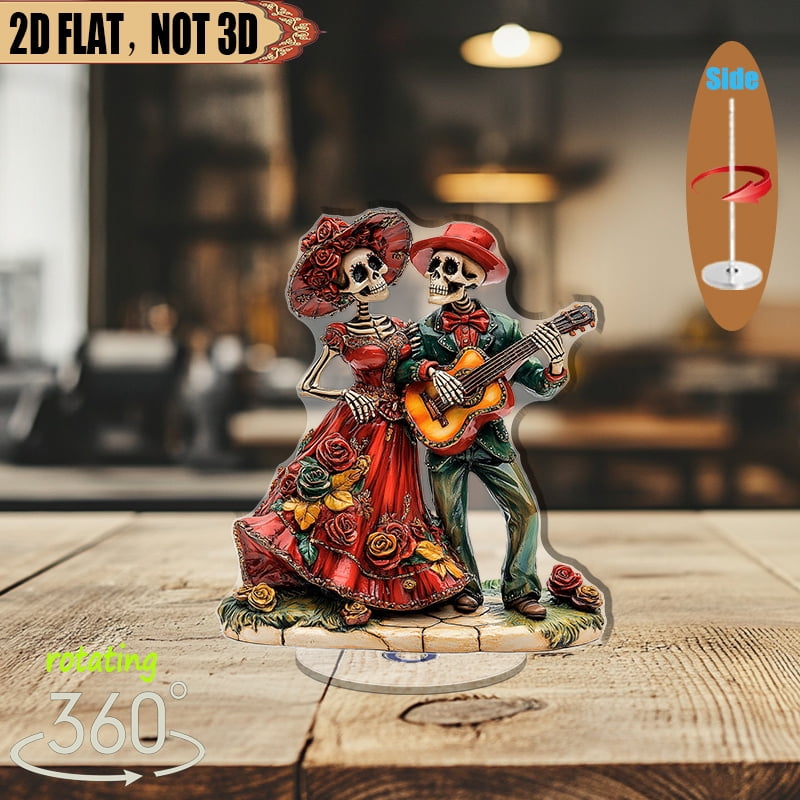 [2D flat] 1PC Rotating acrylic tabletop figurine of a dancing skeleton ...