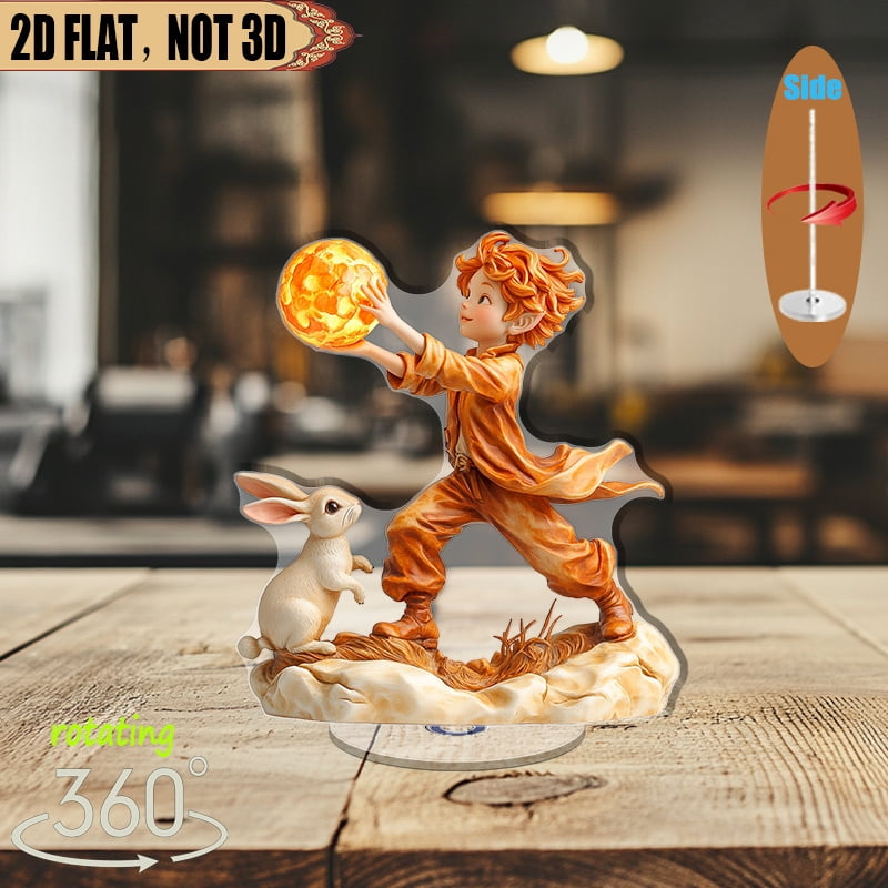 [2D flat] 1PC Rotating acrylic tabletop ornament featuring a playful fairy boy with a glowing ...
