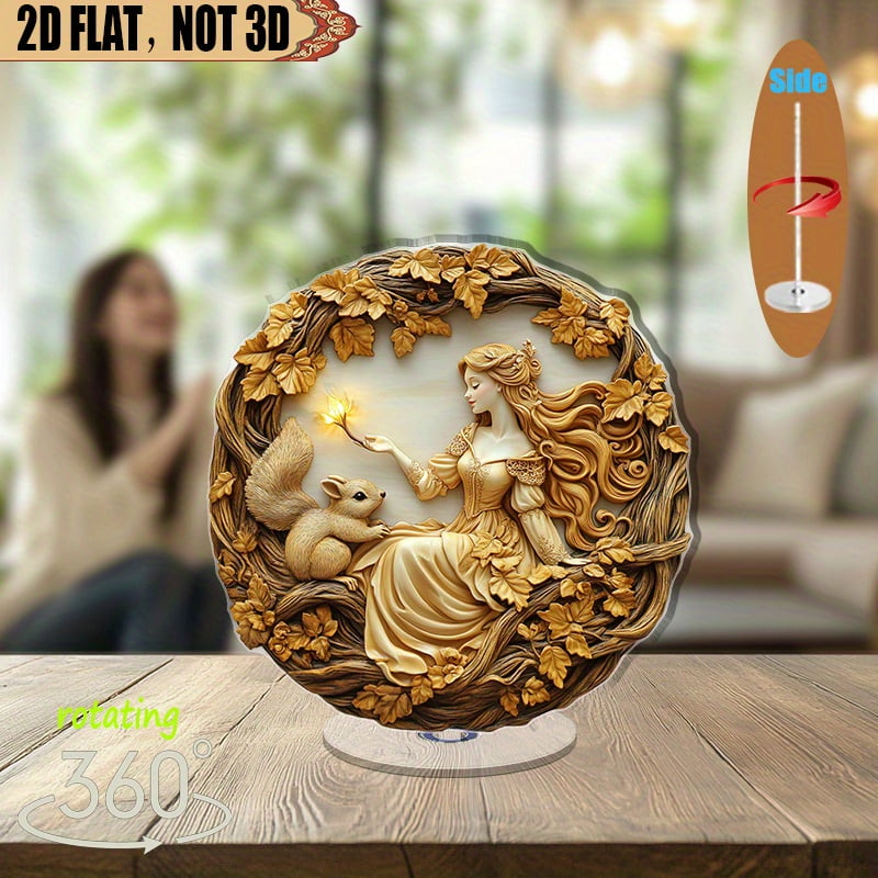 [2D flat] 1PC Rotating acrylic tabletop ornament featuring a charming fairy godmother with a ...
