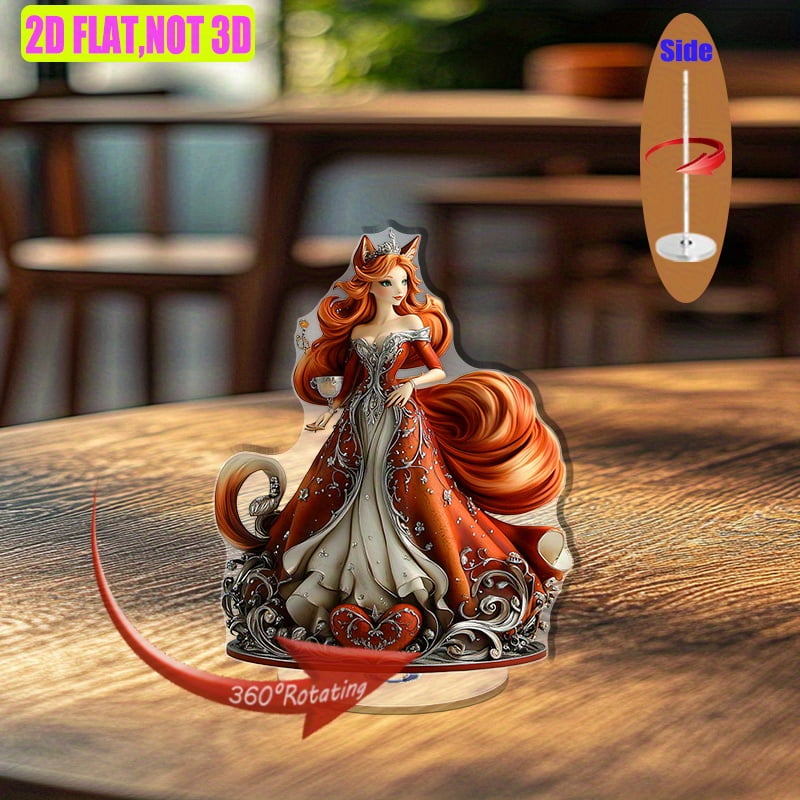 [2D flat] 1PC Rotating acrylic tabletop ornament featuring a charming fox princess with a ...