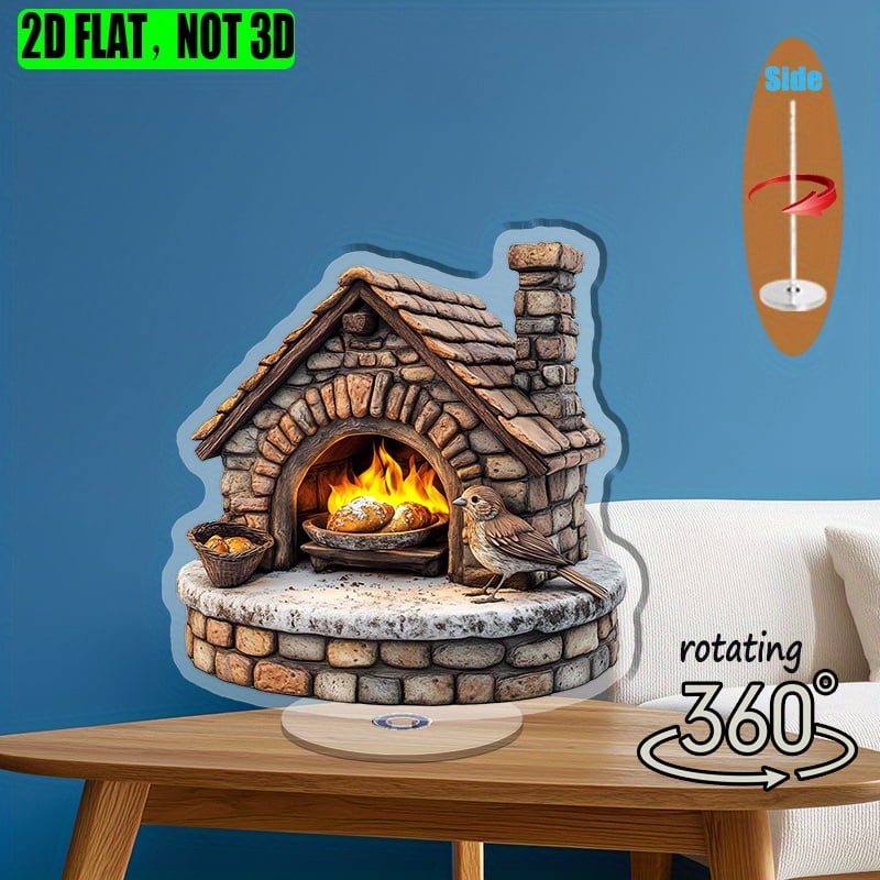 [2D flat] 1PC Rotating acrylic tabletop ornament featuring a cozy brick ...
