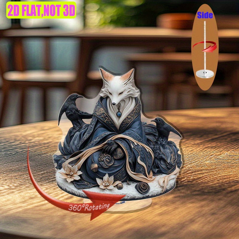 [2D flat] 1PC Rotating acrylic tabletop ornament featuring a fox with ...