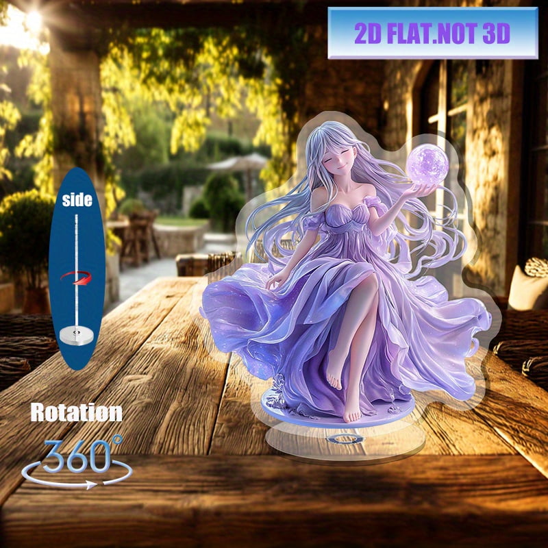 [2D flat] 1PC Rotating acrylic tabletop ornament featuring a girl with silver hair holding a ...