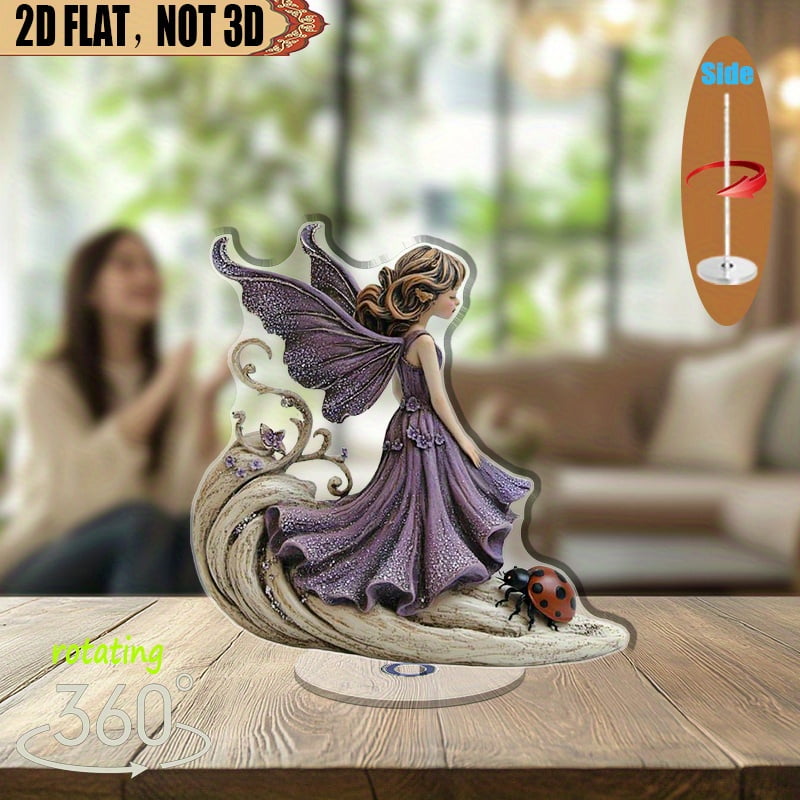 [2D flat] 1PC Rotating acrylic tabletop ornament featuring a joyous pixie girl and charming ...