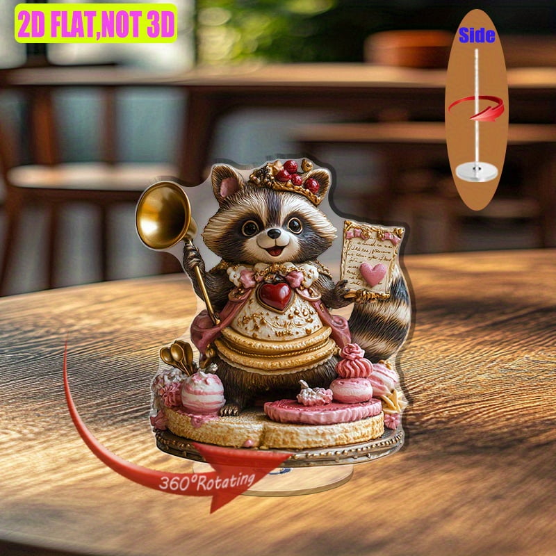[2D flat] 1PC Rotating acrylic tabletop ornament featuring raccoon on ...