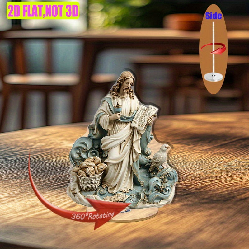 [2D flat] 1PC Rotating acrylic tabletop ornament featuring serene Jesus ...