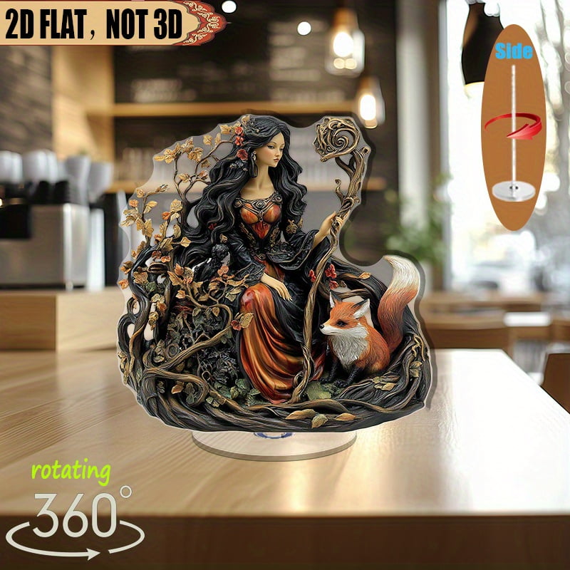 [2D flat] 1PC Rotating acrylic tabletop ornament featuring a sorceress with a fox enhancing ...
