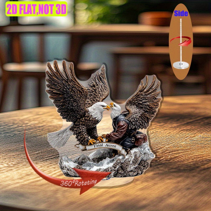 [2D flat] 1PC Rotating acrylic tabletop ornament featuring two eagles in a dynamic duel perfect ...