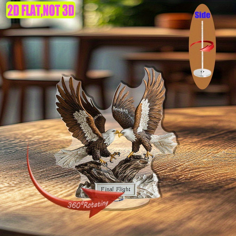 [2D flat] 1PC Rotating acrylic tabletop ornament featuring two majestic eagles in flight with ...